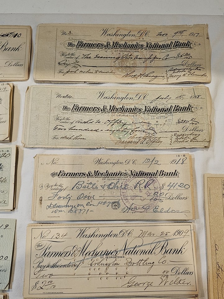 Antique Lot of 140 Cancelled Checks Farmers & Mechanics Bank Was DC ...