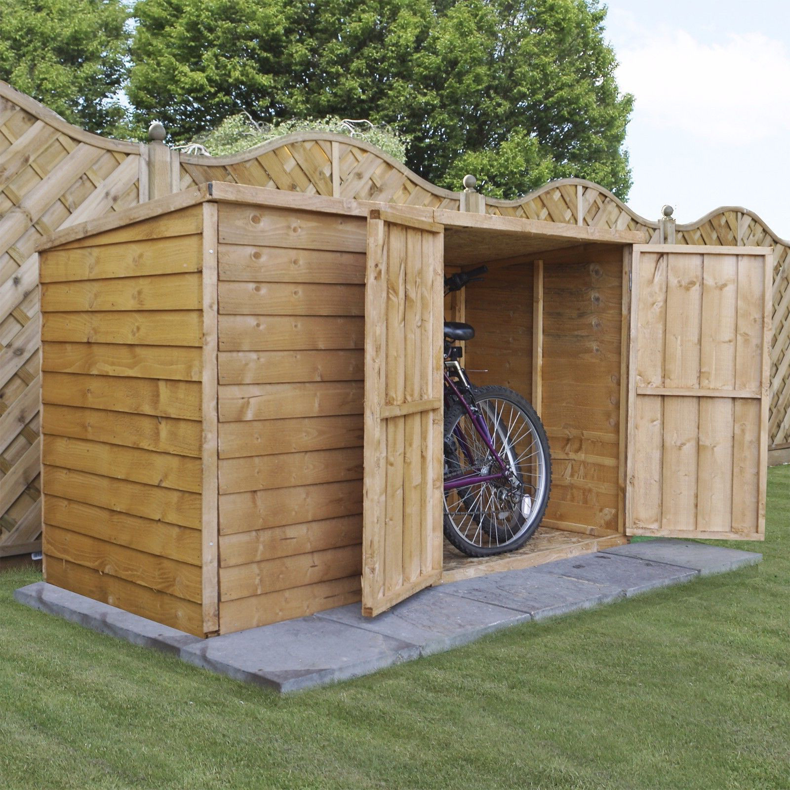 WOODEN GARDEN BIKE STORE 6x3 DOUBLE DOOR FLOOR PENT ROOF FELT WOOD ...