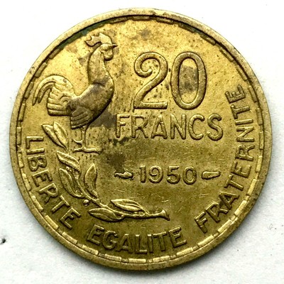 FRANCE- 1950- 20 FRANCS Coin - 3 PLUMES (FEATHER) KM # 917.1 #1 | eBay