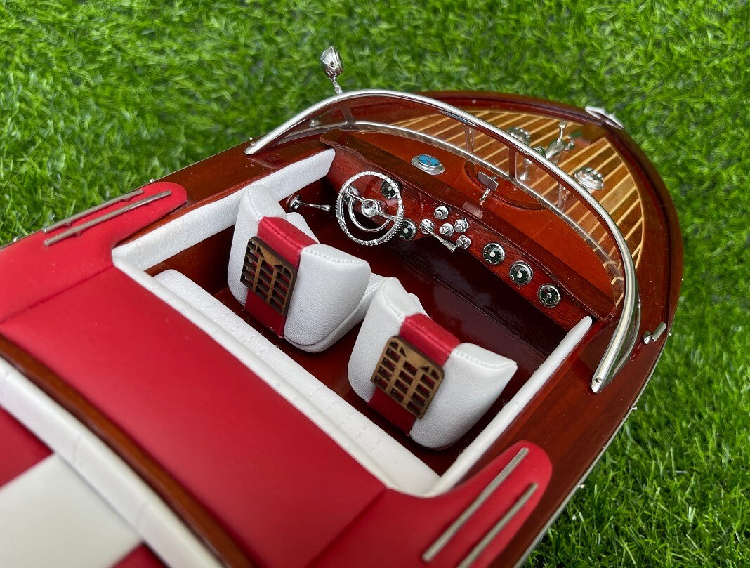 Red Riva Italian Speed Boat Model Ship 21" 52cm Handmade Wooden Home ...
