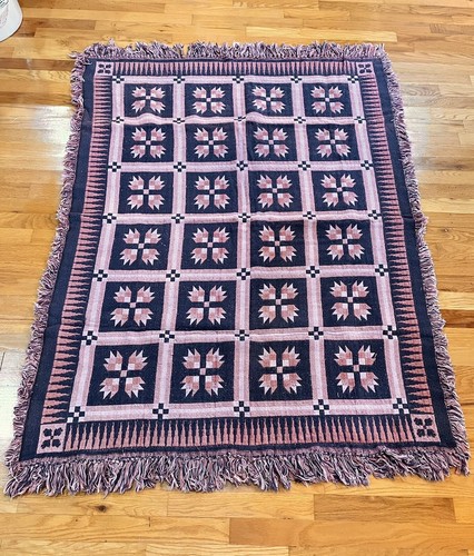 Vintage Tapestry Throw Blanket Cottagecore Afghan Quilt Block Pattern ...