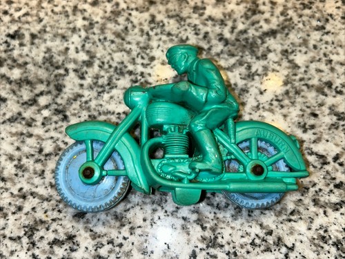 Vintage 1960s Auburn Rubber Toy Motorcycle Police Patrol Green w/ Blue ...