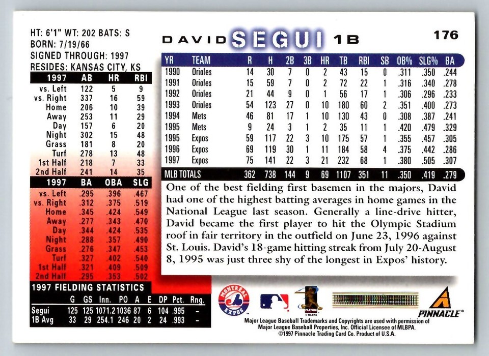 1998 SCORE DAVID SEGUI MONTREAL EXPOS #176 | eBay