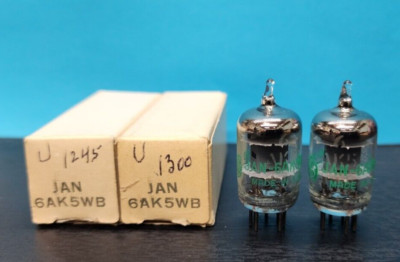 2- GE JAN 6AK5WB 6AK5 EF95 Vacuum Tubes NOS/NIB Tested Matched Pair O ...