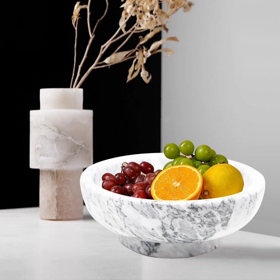 Natural Marble Fruit Bowl for Kitchen Counter, 10.2" Large Luxury Home ...