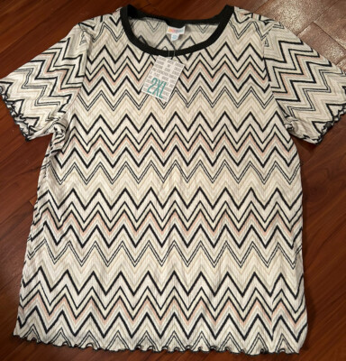 LulaRoe Kelly Shortsleeve Top Chevron Print Charcoal/White/Brown/Pink ...