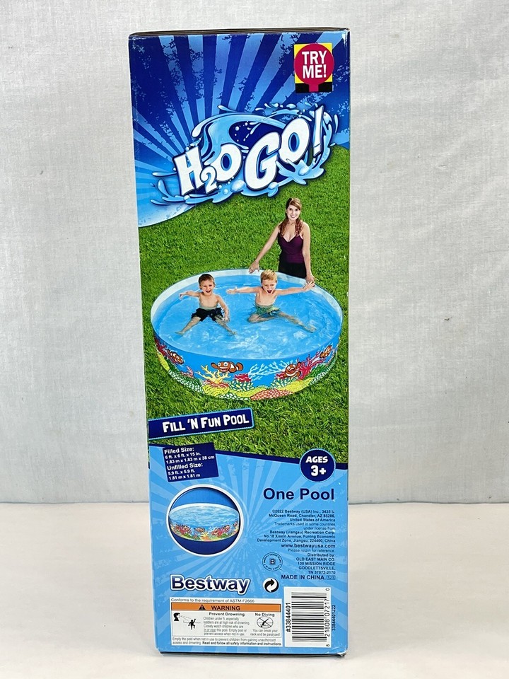 Bestway H2OGO! Fish Sea Life Fill 'N Fun Kiddie Pool 72”x15”-6’x6’x15 ...