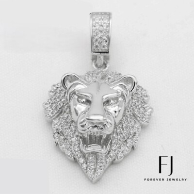 Men's 925 Sterling Silver 35mm Lion Head Cubic Zirconia Mini Charm ...