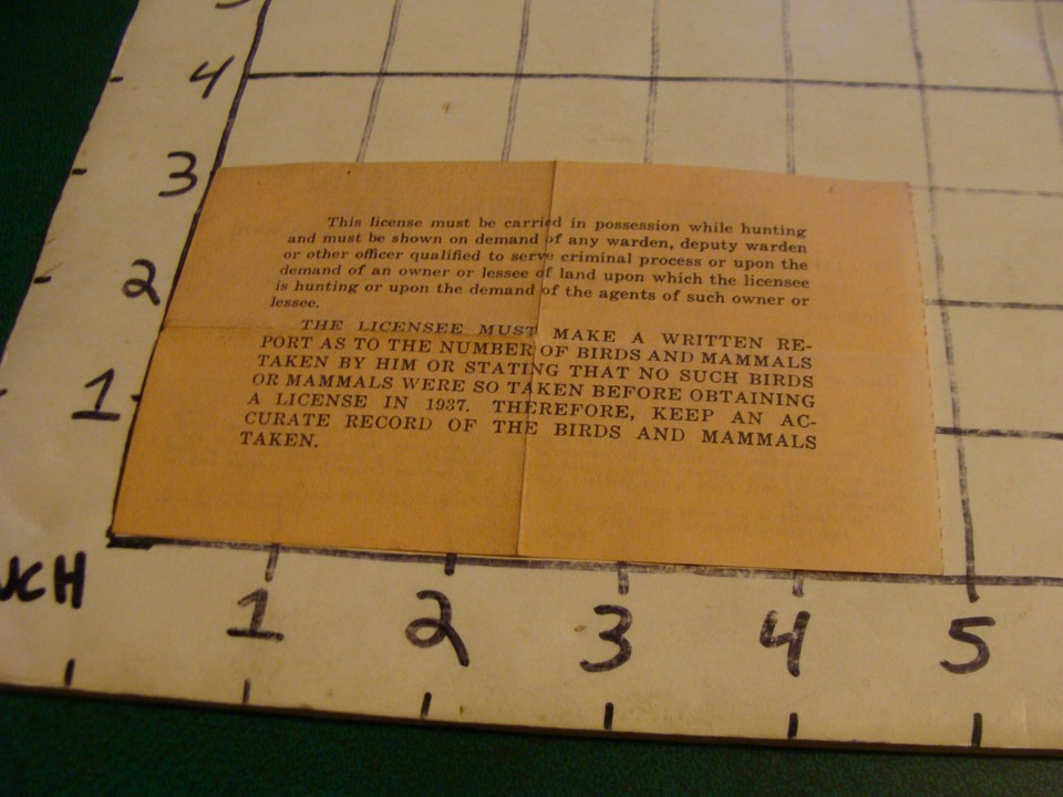 vintage original paper: 1936 MASSACHUSETTS HUNTING LICENSE | eBay