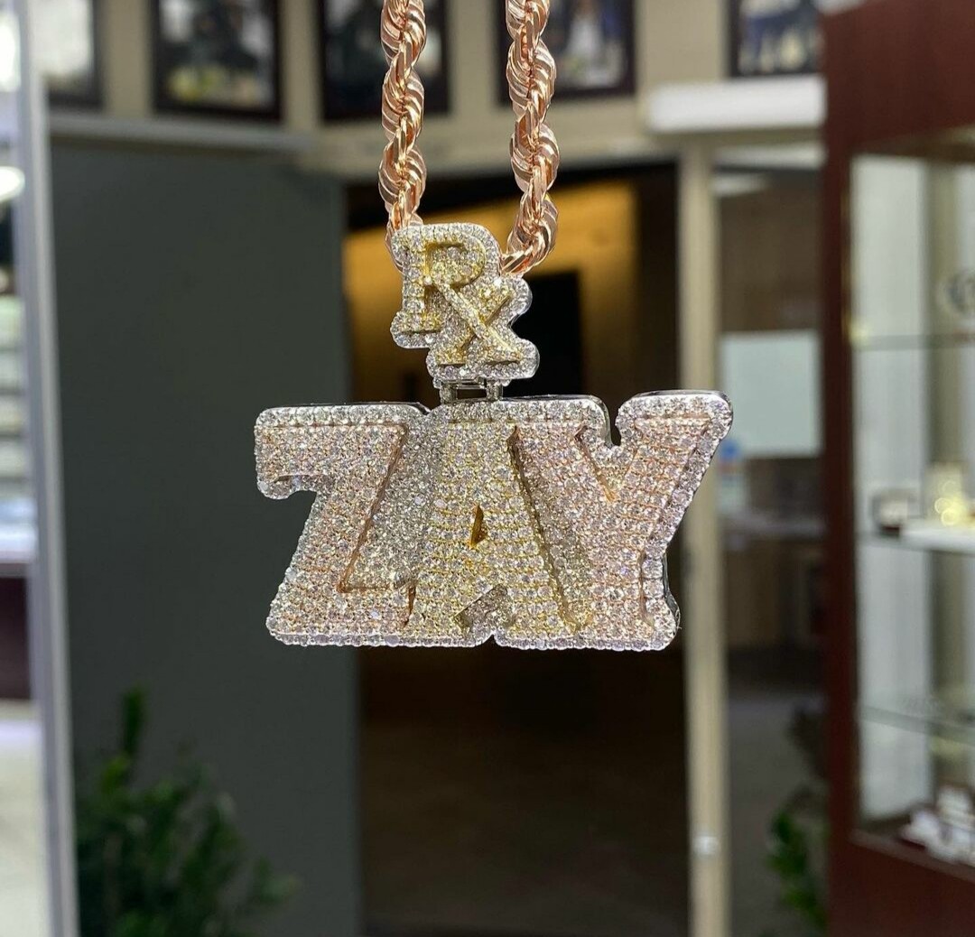 2ct Round Cubic Zirconia men's Layered Classic ZAY Name Pendant 925 ...