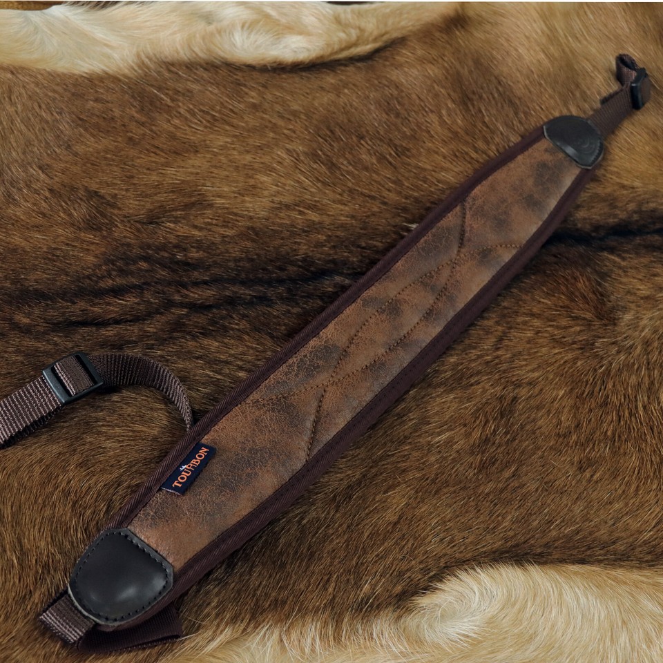 TOURBON PU Leather Gun Strap Hunting Tactical Rifle Sling Carry Belt ...