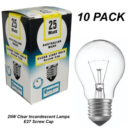 10 x 25W Clear Incandescent Light Globes Bulbs Lamps E27 Screw ES Warm ...