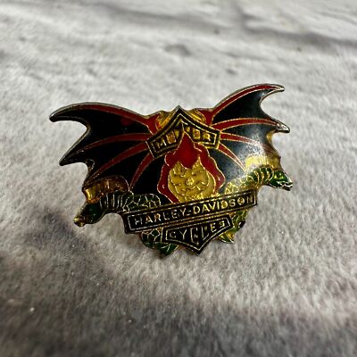 Harley Davidson Motorcycles Vest Enamel Lapel Pin Bat Wing Devil Rider ...
