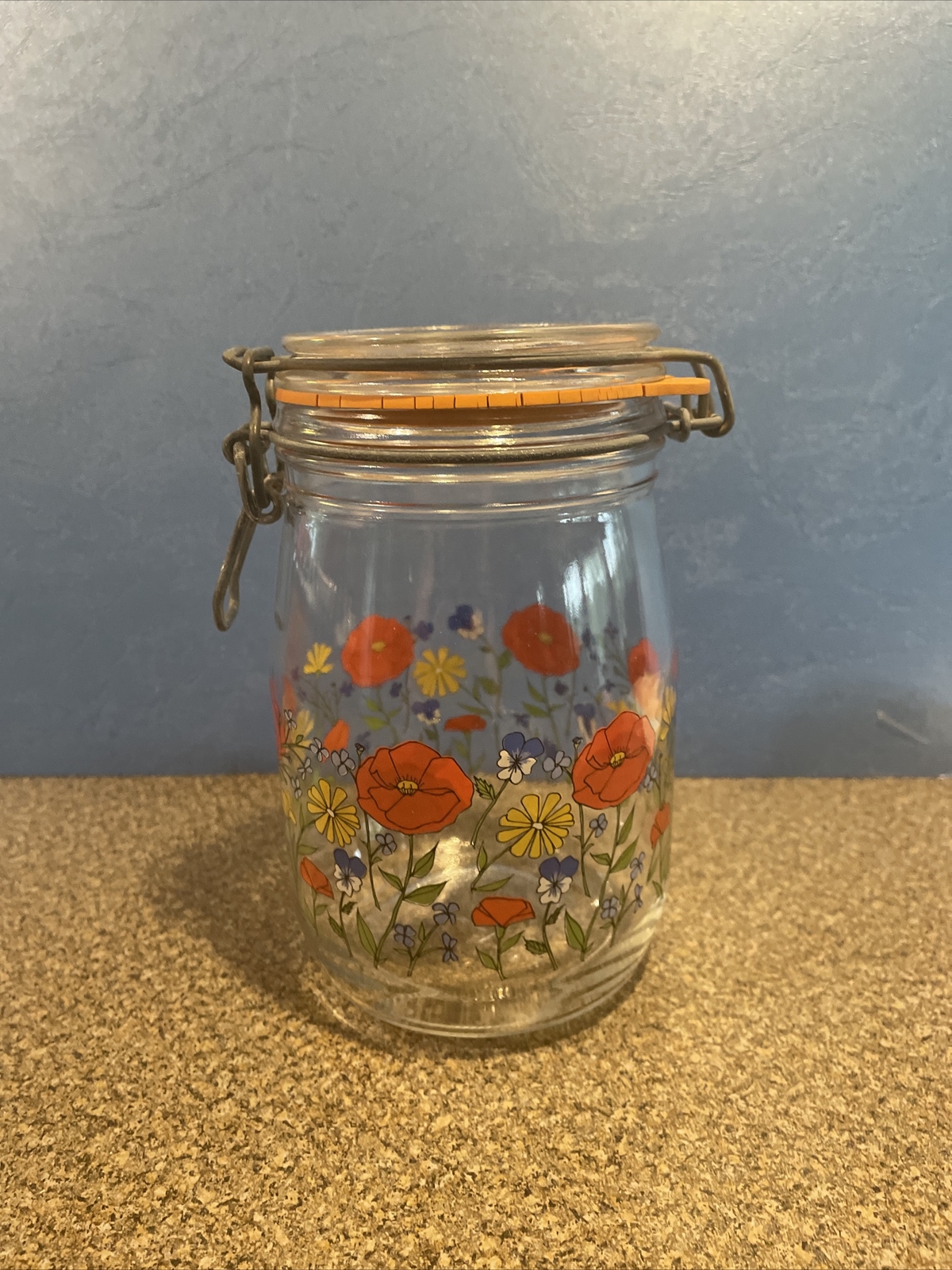 Glass Bale Wire Jar Canister Storage Poppy France Seal Has Cracks ...
