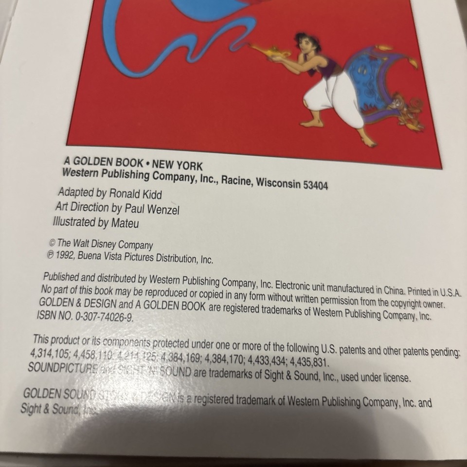 Golden Sound Story Disney Aladdin Book Electronic Storybook Vintage ...