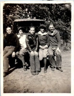 1920s Friends Sitting On Car Outdoor Fashion Leather Jacket Vintage ...