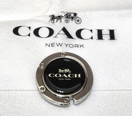 COACH Bag Hook Purse Hanger Foldable Black Logo with Storage Pouch ...