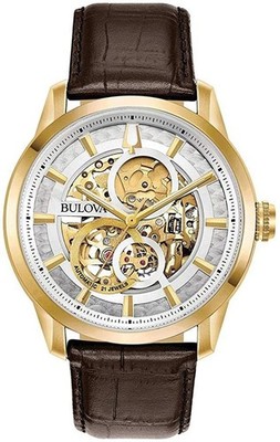 Bulova 97A138 Sutton Automatic Skeleton 21 Jewels Leather Strap Men's ...