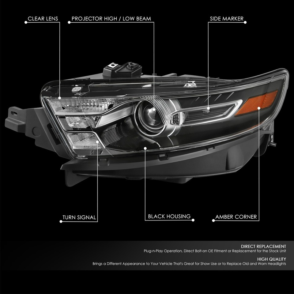 For 13-19 Ford Taurus Black/Amber OE Style Projector Headlights ...