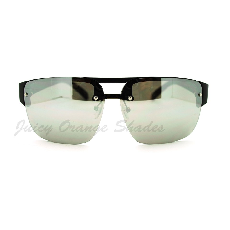 Men's Fashion Sunglasses Half Rim Square Flat Top Frame UV400 | eBay