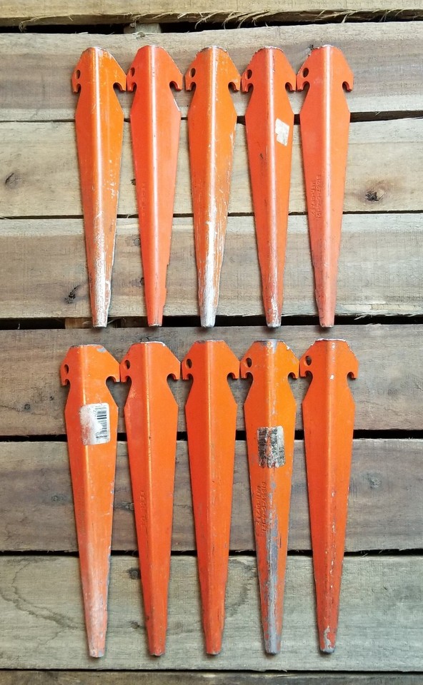 (10) US Military ARMY ORANGE Shelter Half Pup Arctic Tent Stakes 9 ...