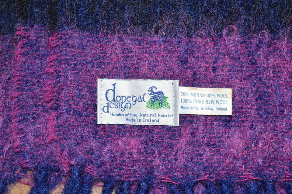 Donegal Design Hand Woven Mohair & Wool Scarf Purple Blue 18" x 72 ...