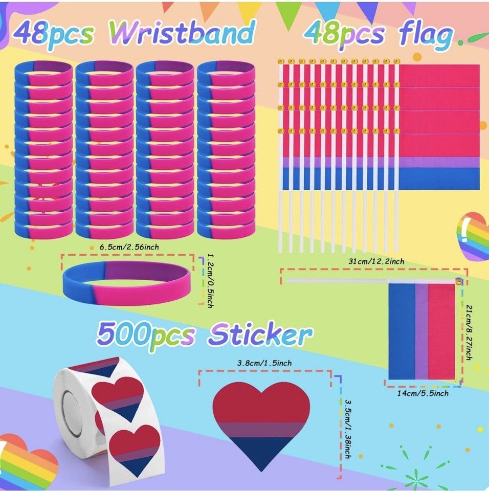 596Pcs Bisexual Pride Accessories - 48 Flags, 48 Bracelets, 500 ...