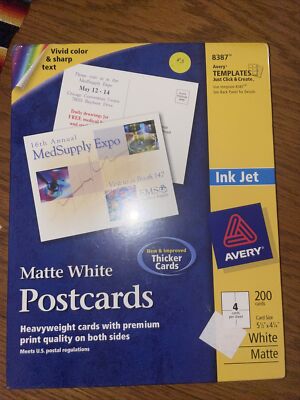 Avery 8387 Matte Blank White Postcards for Inkjet 5.5" x 4.25" NEW ...