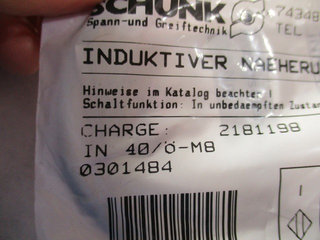 SCHUNK 0301484 Inductive Proximity Sensor in 40/o-m8 In5sm8 for sale ...