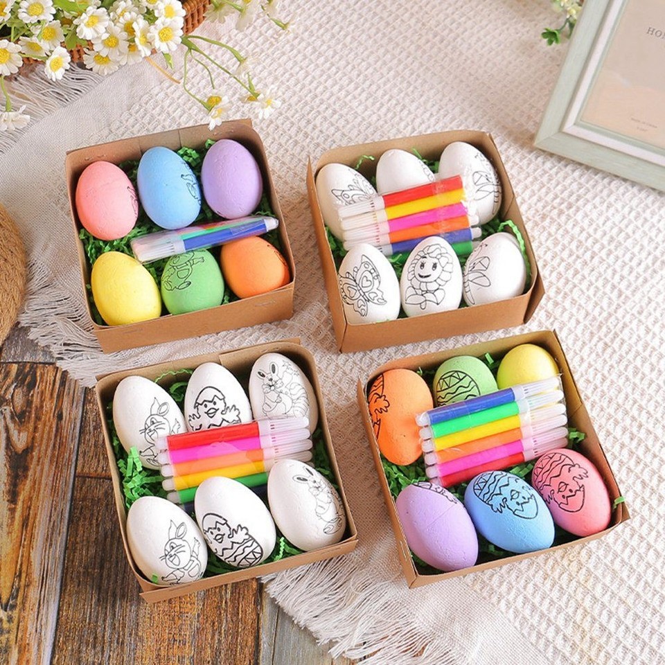 6 Pcs Easter DIY Hand-Painted Eggs 2024 Cartoon Eggs Children's ...