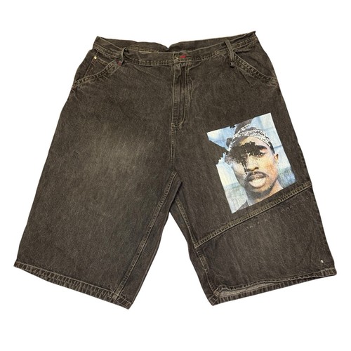 Vintage Y2K Jorts Mens 42x15.5 Makaveli Tupac Shakur Rap HipHop Baggy ...