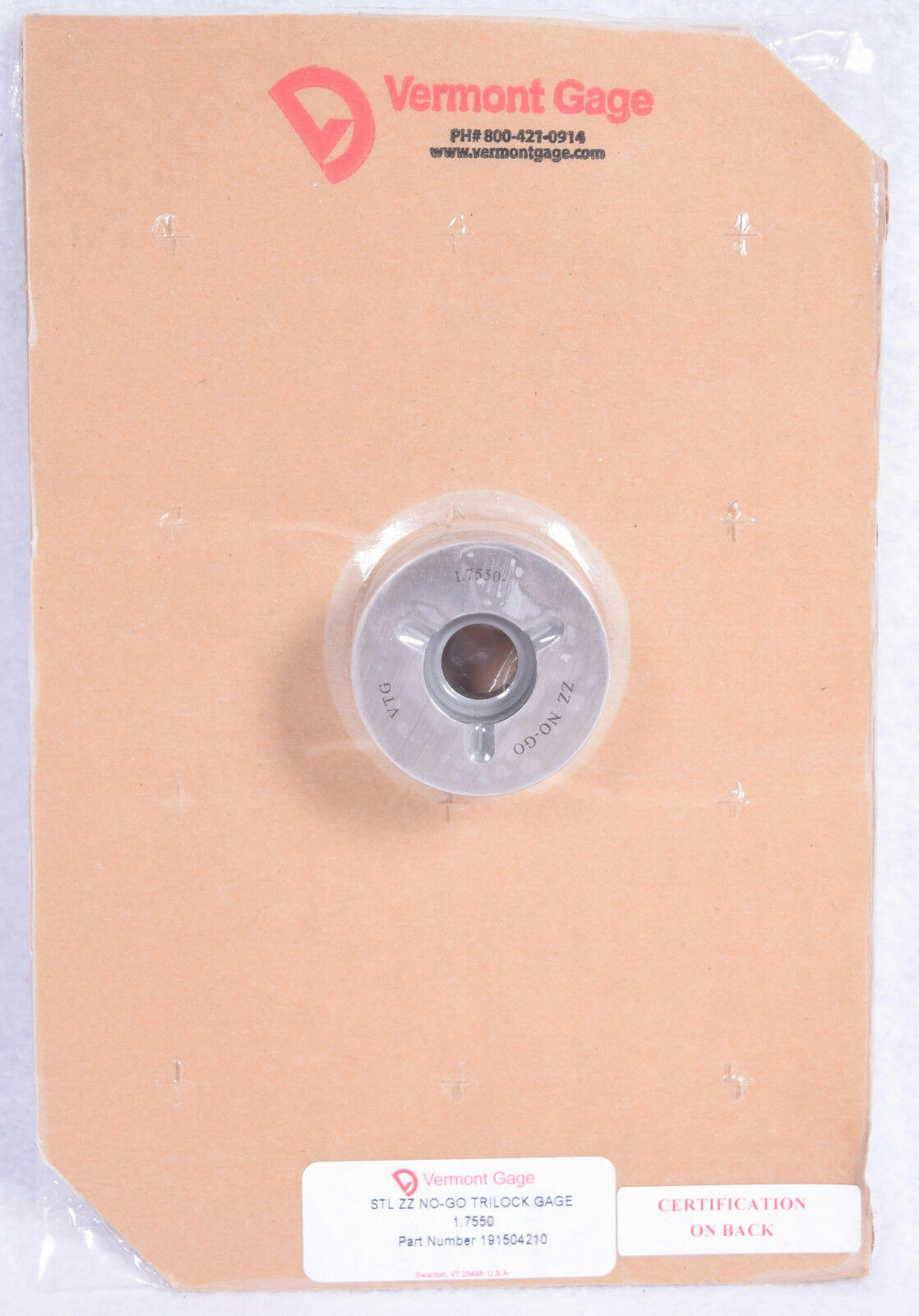 Vermont Gage Trilock Gage STL ZZ NO-GO 1.7550 191504110 | eBay