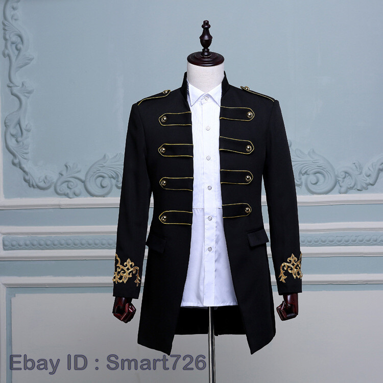 Hot Mens Military Royal Formal Dress Coats Blazer Jacket Gold Button ...