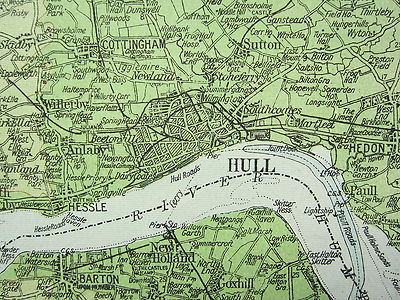 1919 LARGE MAP ~ HULL & LEEDS DISTRICT PHYSICAL ~ SHEFFIELD EAST RIDING ...
