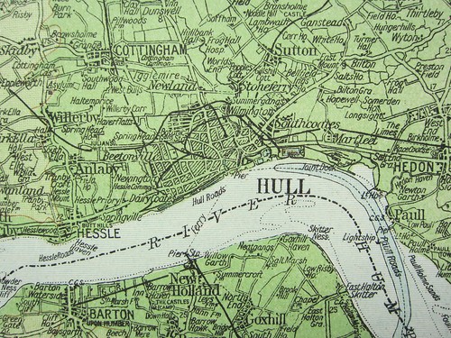 1919 LARGE MAP ~ HULL & LEEDS DISTRICT PHYSICAL ~ SHEFFIELD EAST RIDING ...
