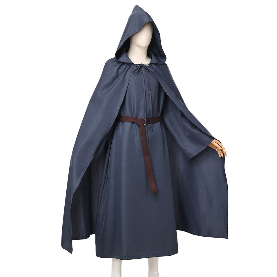 Medieval Men's Long Hooded Cloak Robe Halloween Wizard Sorcerer ...