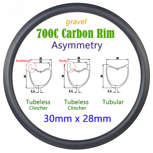 700C Carbon Rim Gravel Bicycle Wheels 30mm 28mm Tubeless Tubular Hook ...