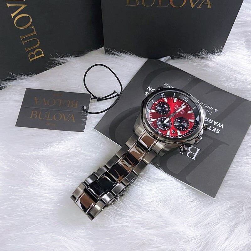 Men New Bulova Classic Red Marine Star Stainless Steel 98B350 Watch ...