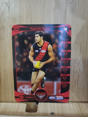 PATRICK RYDER🏆2014 Teamcoach #140 ESSENDON AFL Team Trading Card 🏆FREE ...