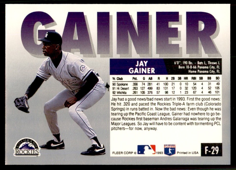 1993 Fleer Final Update Jay Gainer A Baseball Cards #F-29 | eBay