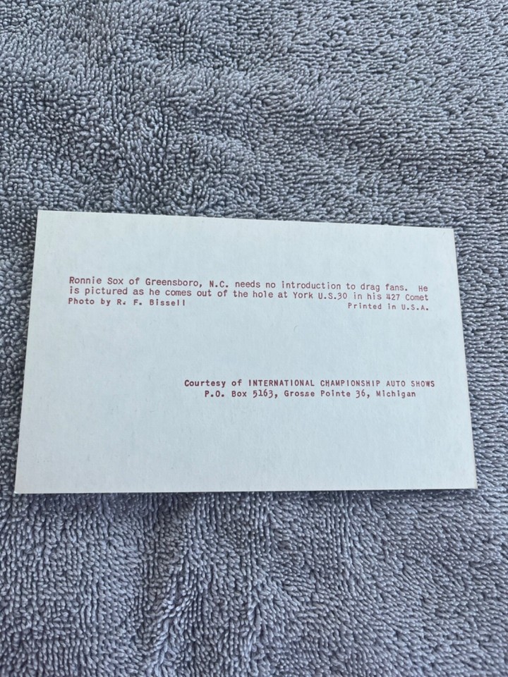 Original Ronnie Sox Comet Drag Racing Postcard Vintage Handout | eBay