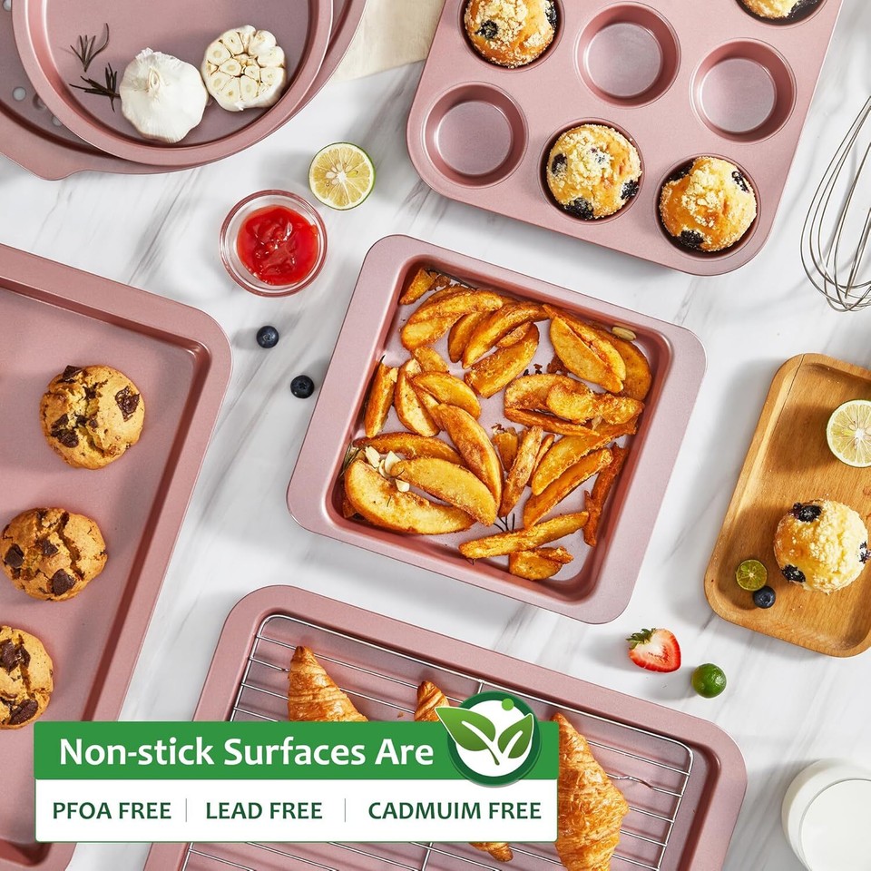 Bakeware Set, Kitchen Nonstick Oven Pan with Wider Grips, 10-Piece Set ...