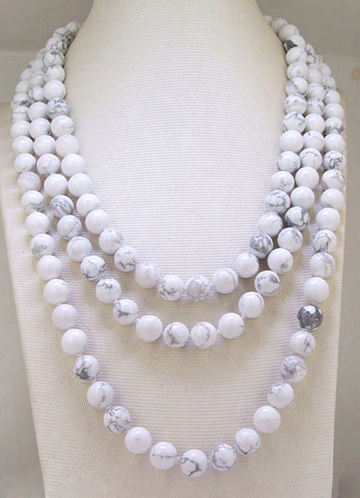 10mm Natural White Howlite Turquoise Round Gemstone Beads Necklace Long ...