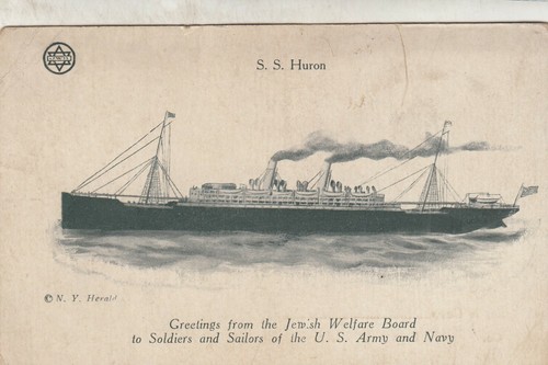 WWI Greetings Jewish Welfare Board Steamship SS Huron Steamer Postcard ...