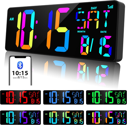 Large Digital Wall Clock Bluetooth Sync, 17.2" RGB Color Changing ...