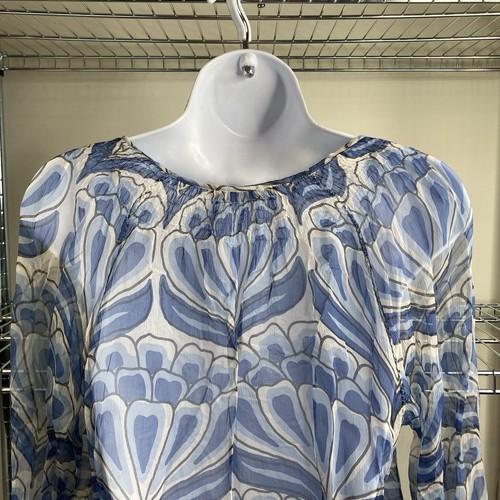 Kulson Women's Blue Modern Floral Print Peasant Boho Top Est. Size M ...