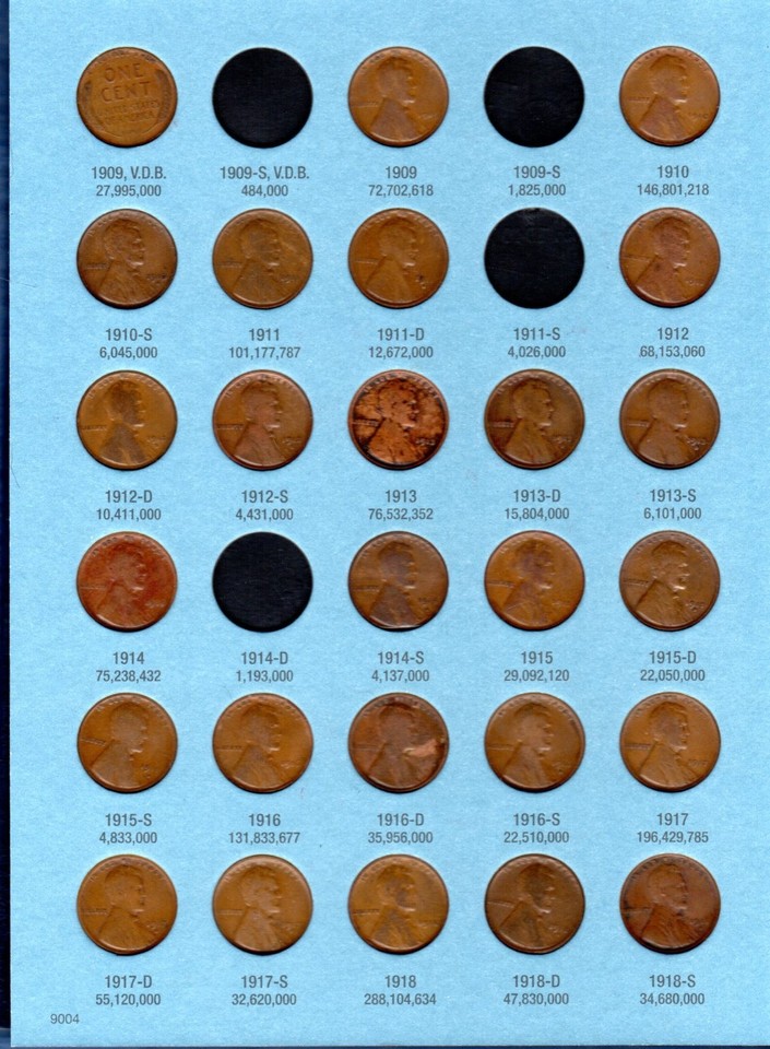 (84) Coins Lincoln Wheat Cent 1909-1940 In Whitman 3 Page Album - Book ...