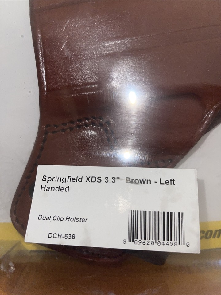 Tagua Springfield XDS 3.3" Brown Left Handed Dual Clip Belt Holster DCH ...