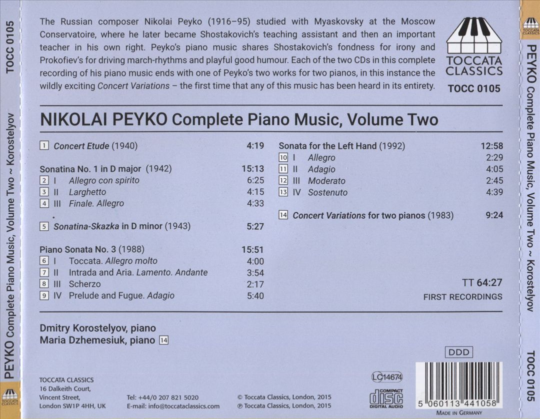 DMITRY KOROSTELYOV / MARIA DZHEMESIUK NIKOLAI PEYKO: COMPLETE PIANO ...