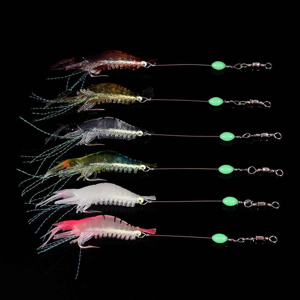 6PCS Lot Luminous Artificial Soft Shrimp Bait Silicone Prawn Fishing Lures Hook | eBay